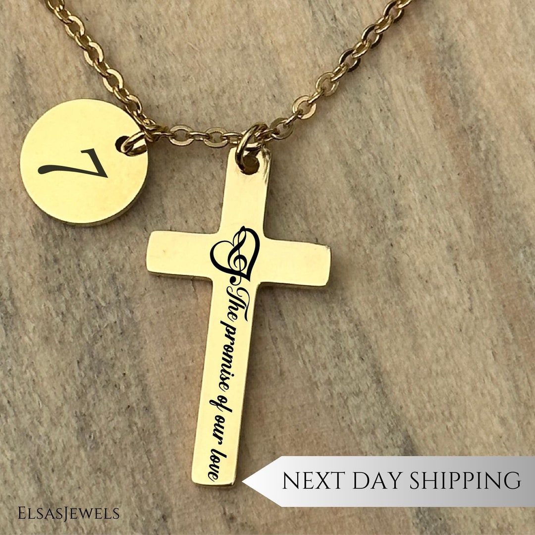 Personalized Heart Music Note Name Cross Necklace in Gold / Silver ...