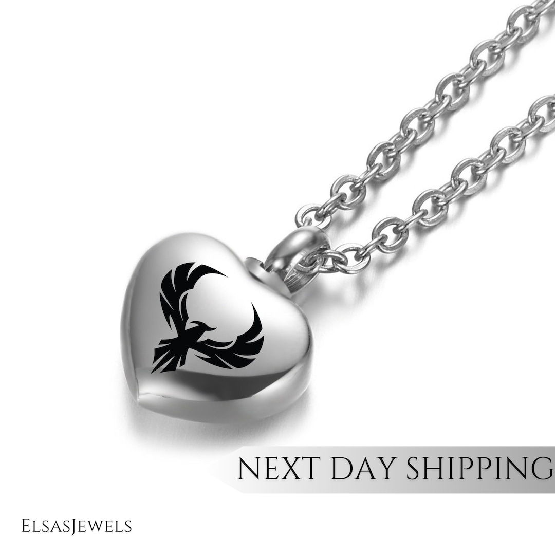 Elegant Phoenix Engraved With Heart Urn Necklace, Custom Phoenix ...