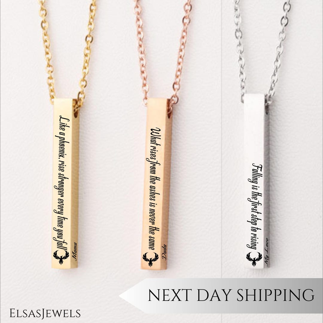 Custom Phoenix Name Gold/silver/rose Gold Bar 4 Sided Engraved Necklace ...