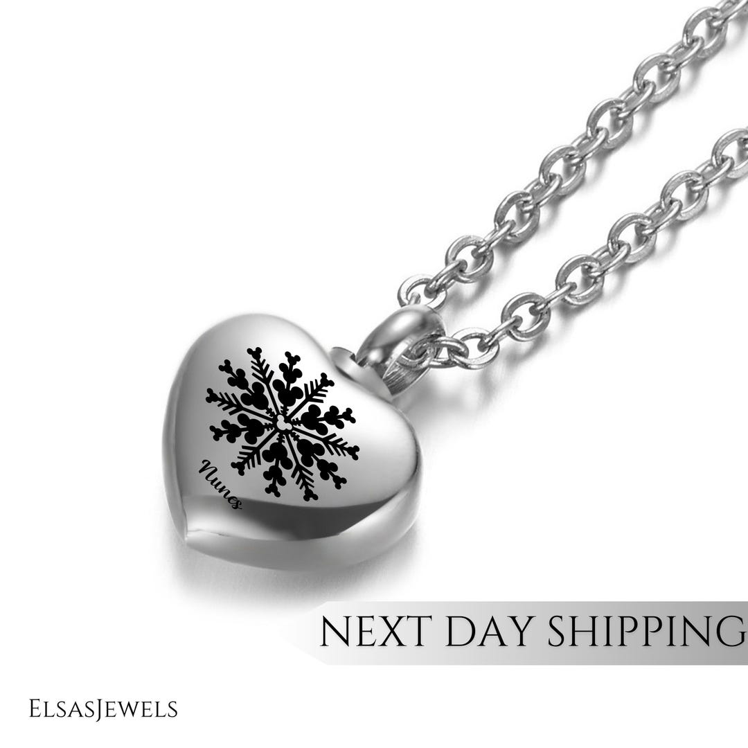 Personalized Snowflake Design Heart Ash Necklace,memorial Keepsake ...
