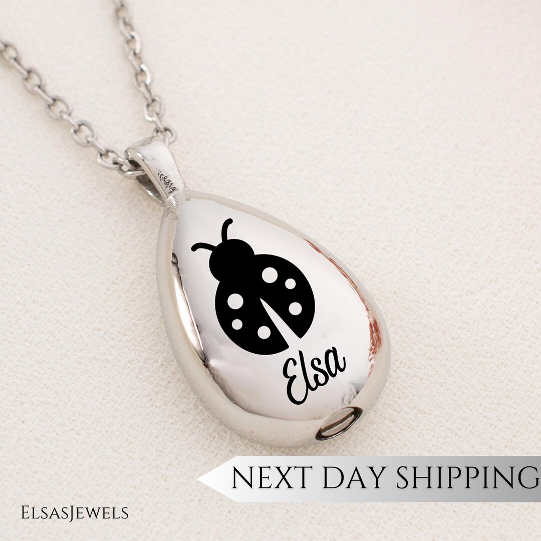 Personalized Ladybug Design Memorial Urn Drop Necklace, Ladybug Custom ...