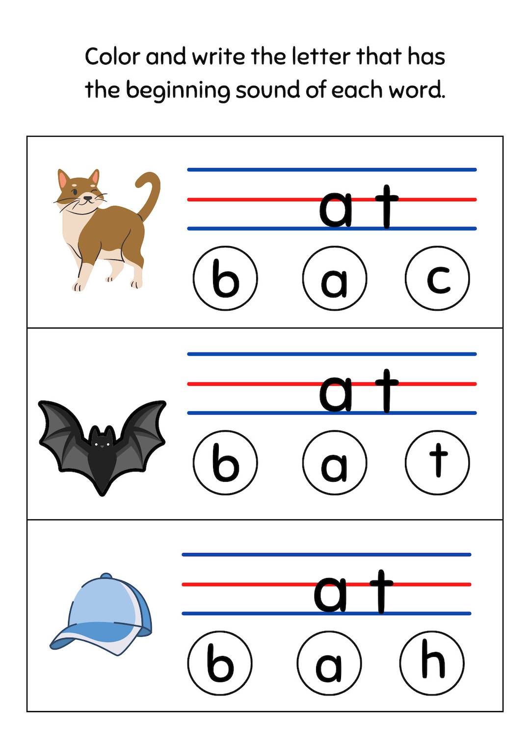 Colorea y escribe la letra que tiene el sonido inicial de cada - Etsy ...