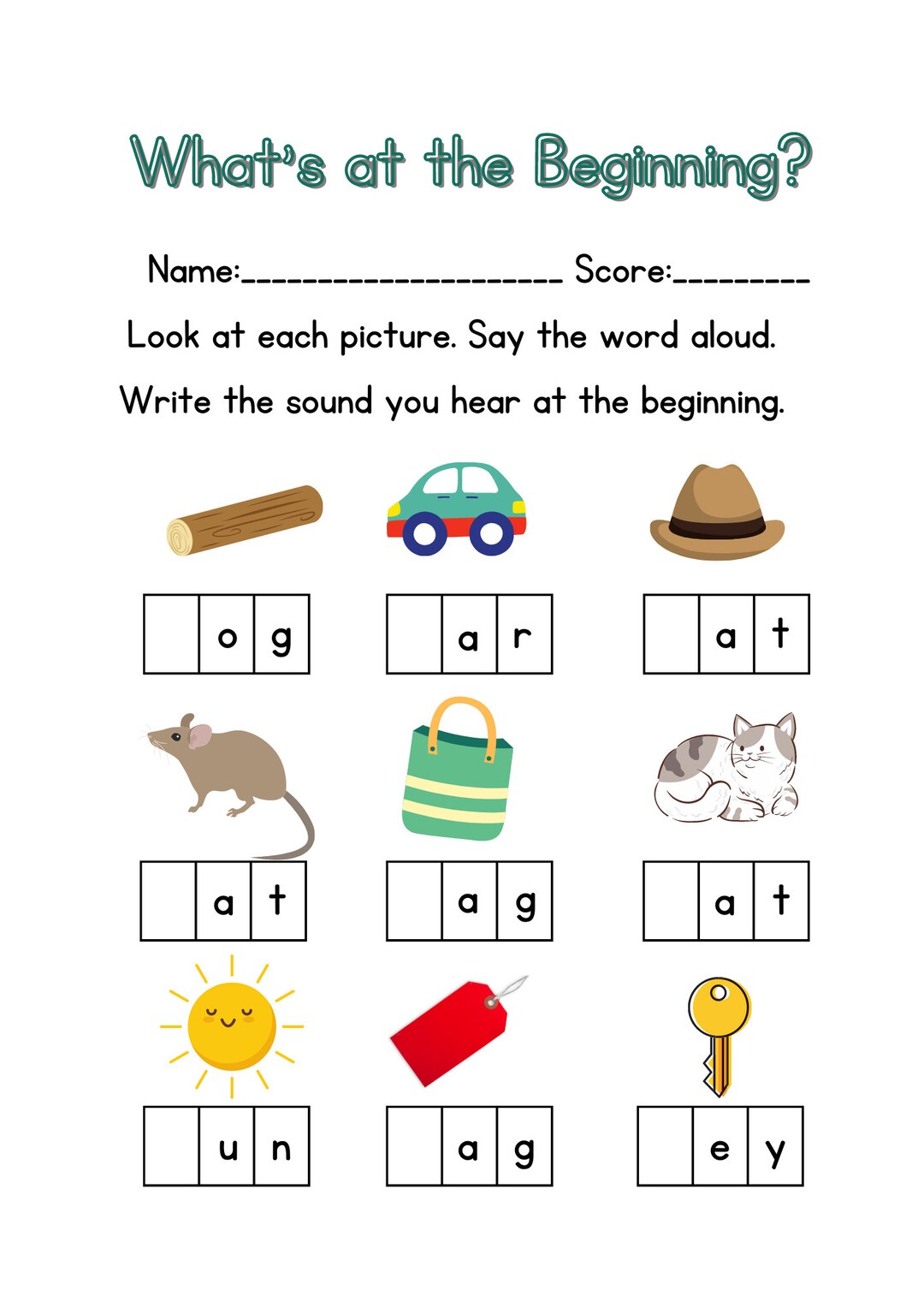 Beginning Sounds Green Illustrative English Worksheet - Etsy