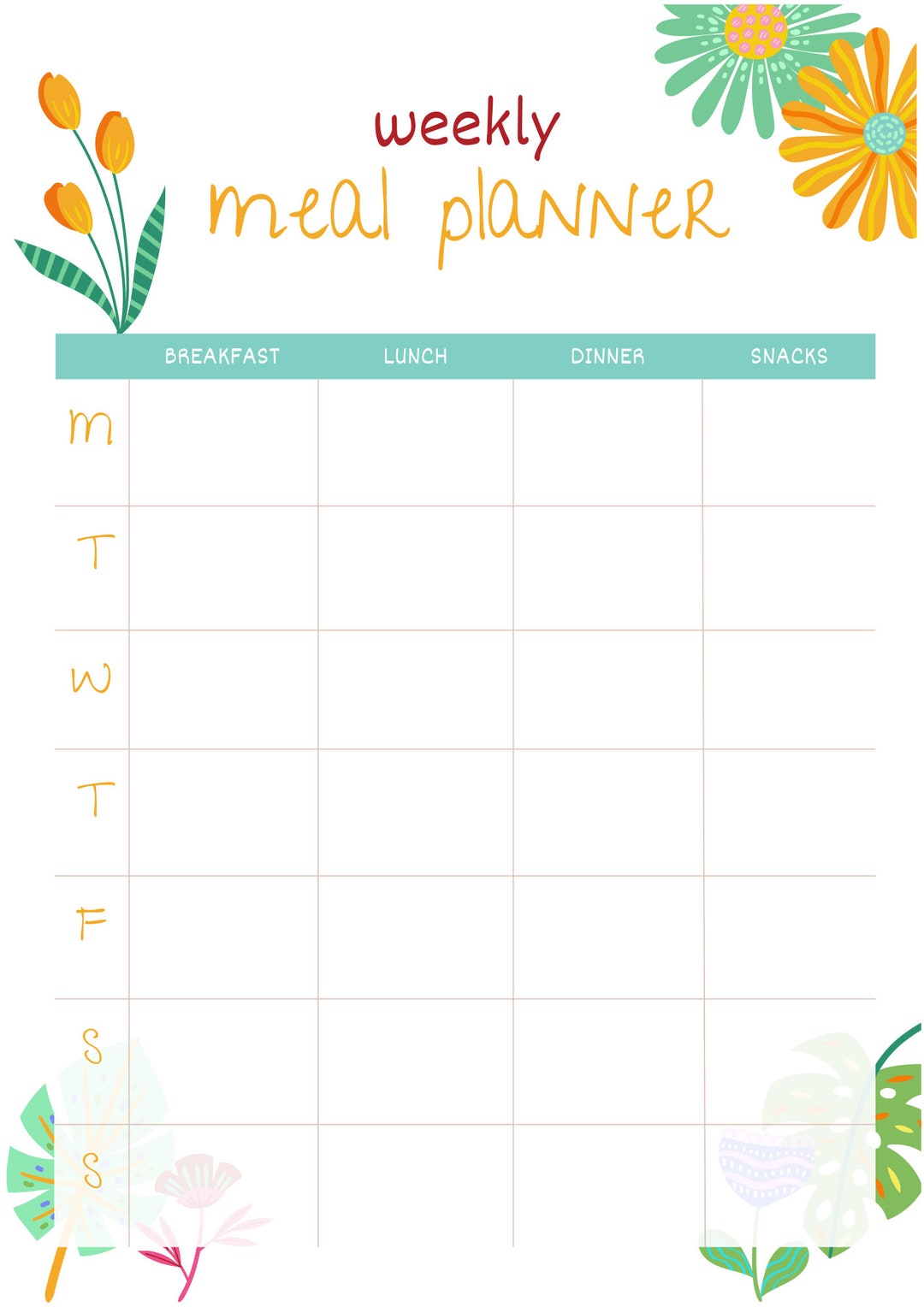 Floral Weekly Meal Planner - Etsy