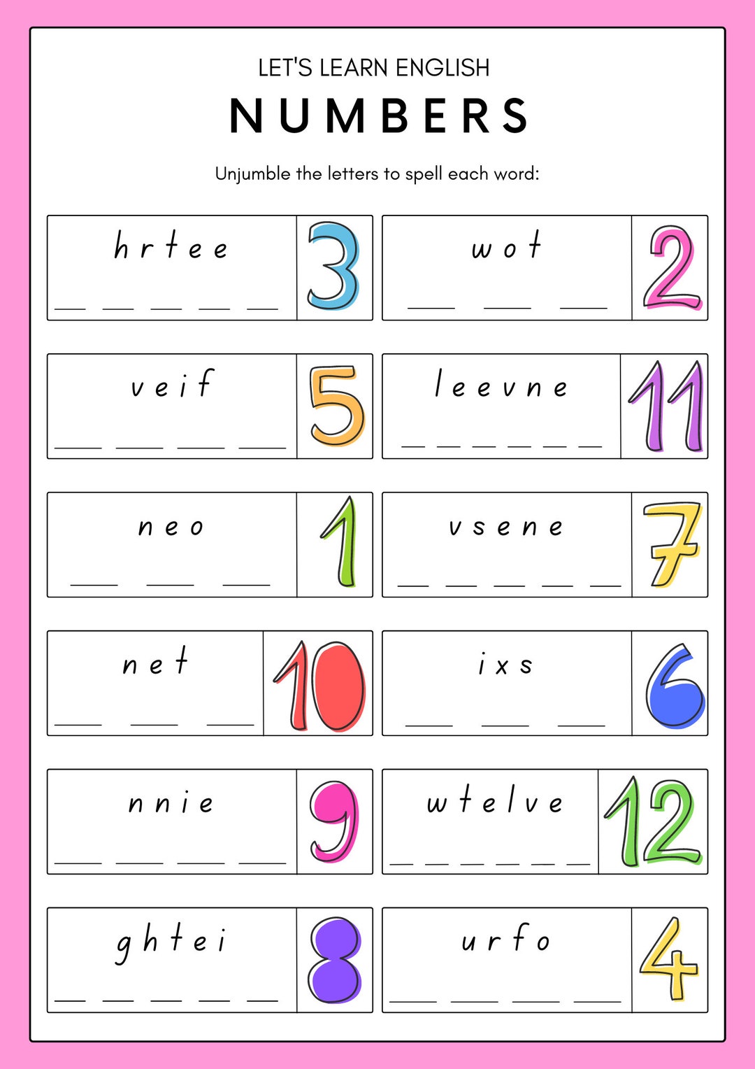 ESL Spelling Numbers - Etsy