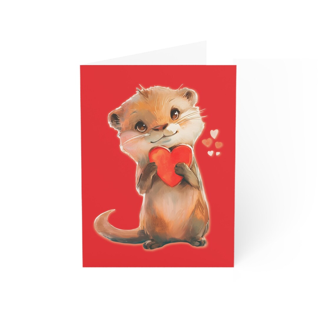 Valentines Day Otter Card, Kids Valentines, Otter Greeting Card, Kids ...