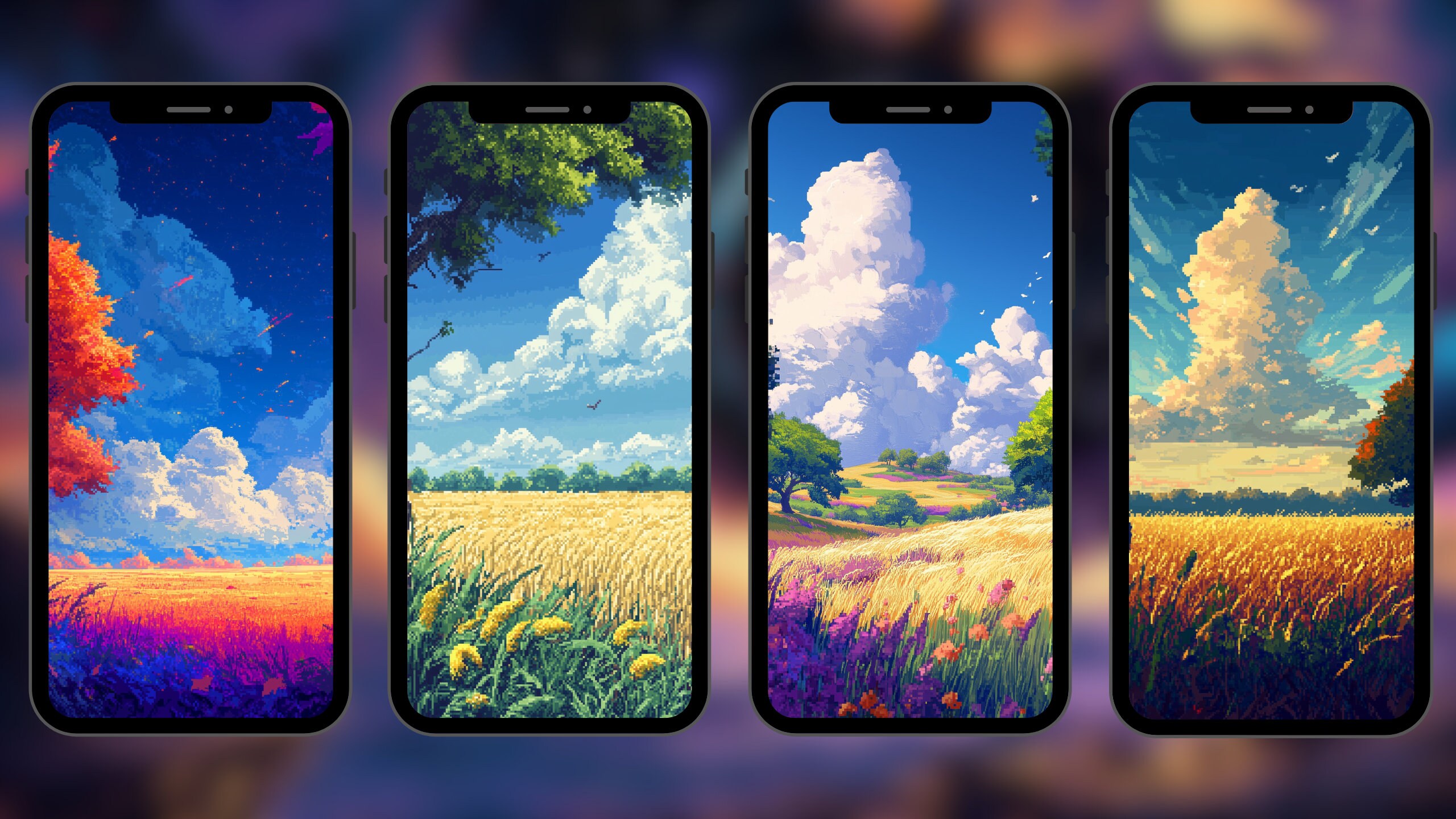 Pixel Art Fields Phone Wallpaper Pack: iPhone & Android (digital ...