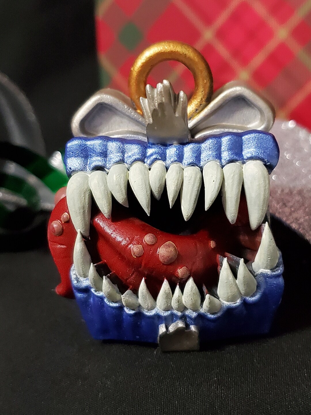 Mimic Gift Ornament - Blue & Gold Wrapping - Etsy