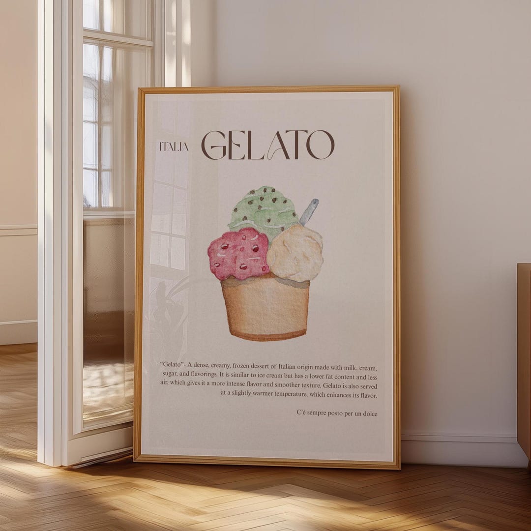 Watercolour Italian Gelato Poster, Ice Cream Bar Kitchen Wall Art ...