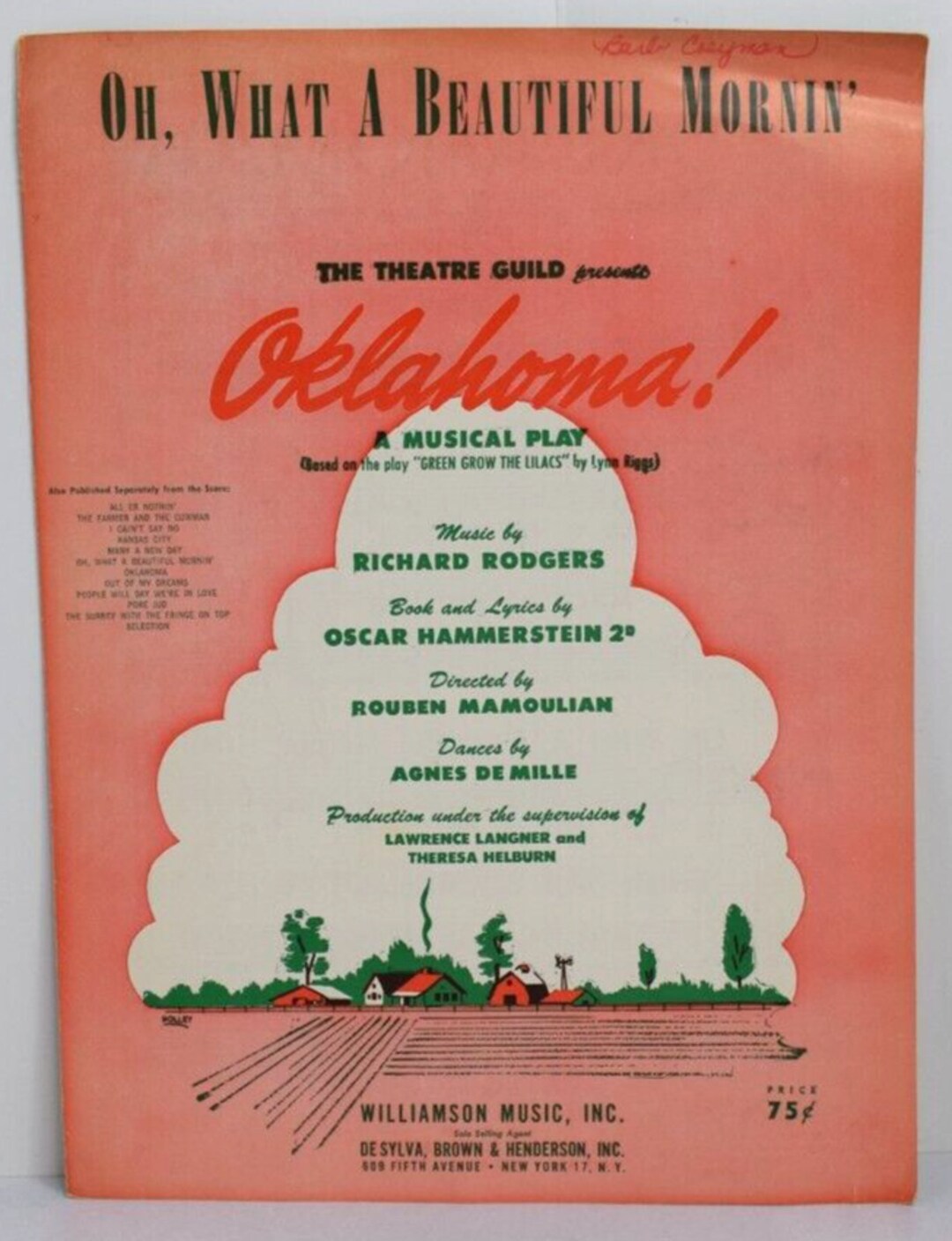 1943 Sheet Music Oh What A Beautiful Mornin Oklahoma Oscar - Etsy