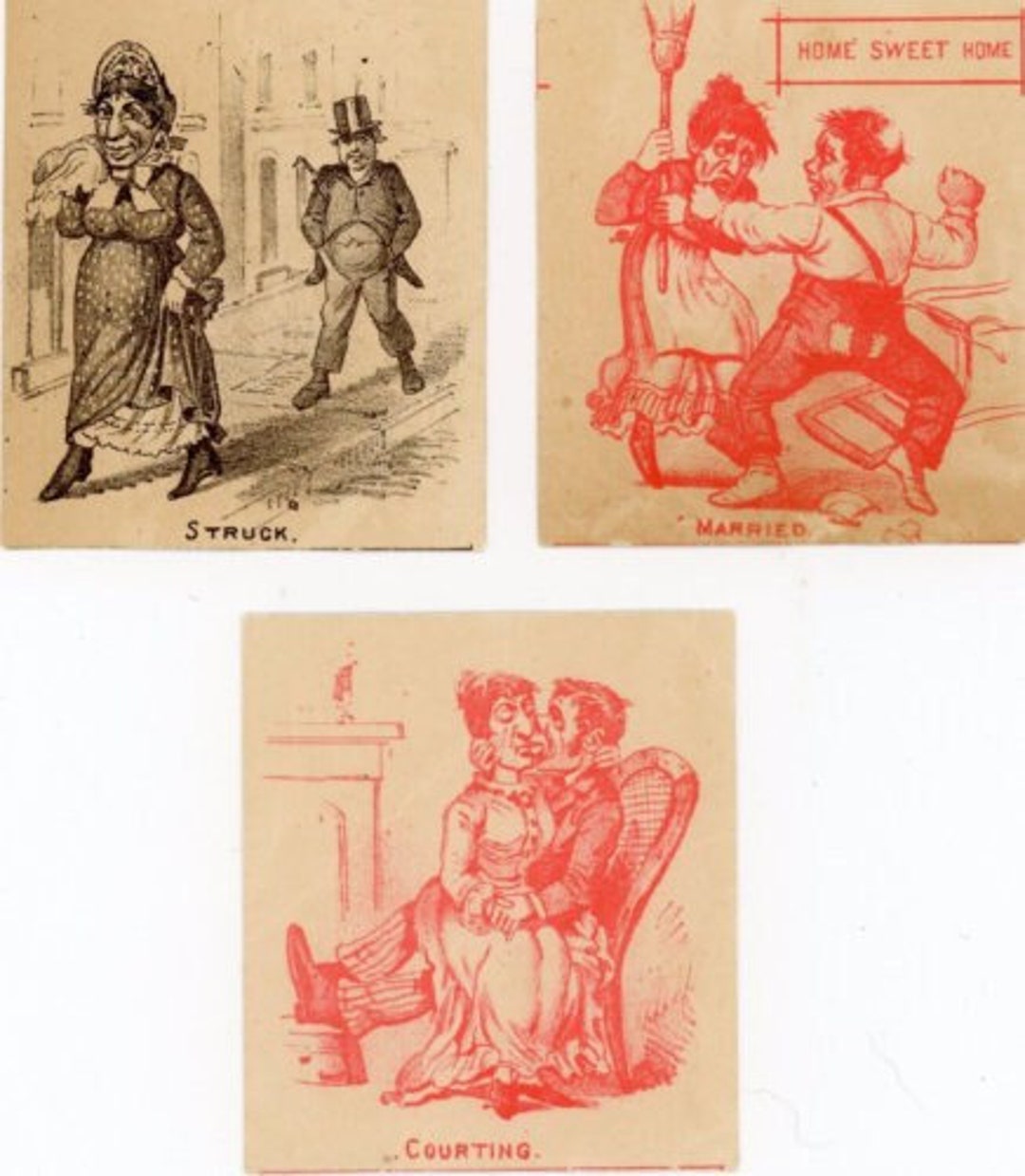 1880 Set of 3 Home Sweet Home Humor Struck Courting Marry - Etsy