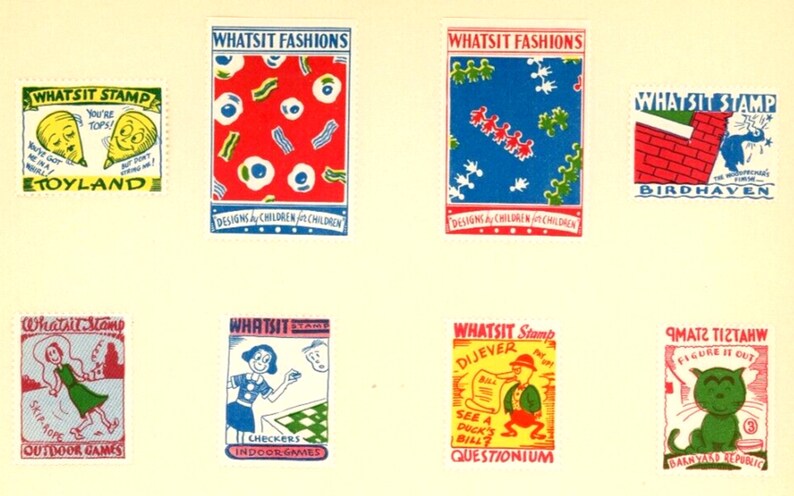Vintage Set 8 Whatsit Poster Stamps Designs by Children for Children ...