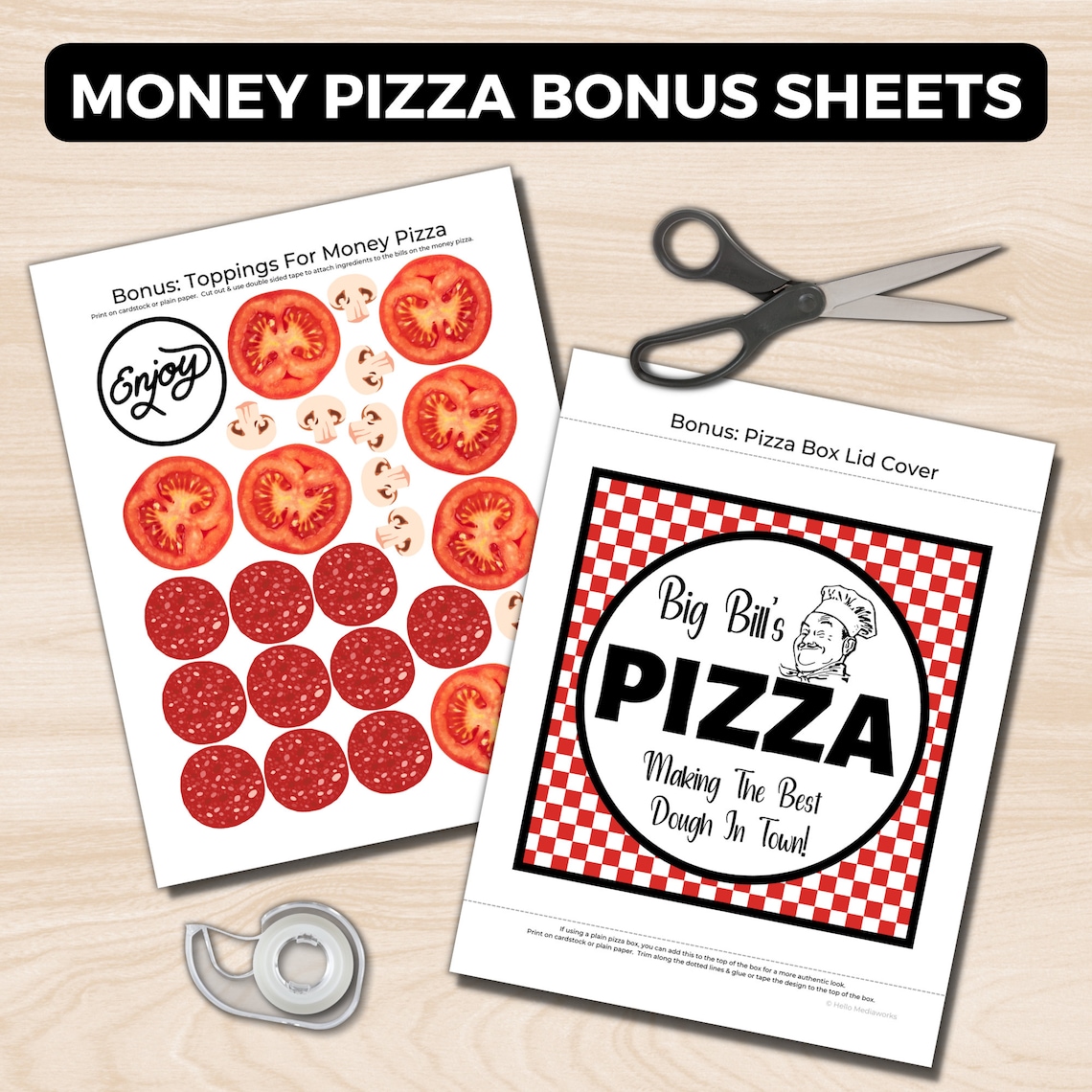 Birthday Money Gift, Printable Money Pizza Sign, Birthday Dough Sign ...