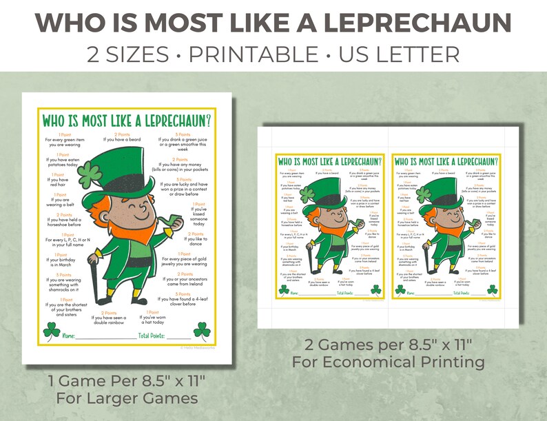 Who is Most Like a Leprechaun Game St. Patrick's Day - Etsy