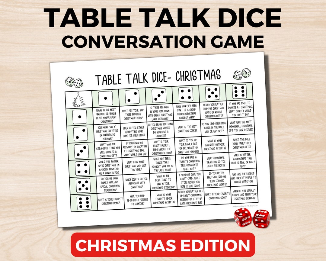 Christmas Table Talk Dice Game, Conversation Starter Game, Christmas ...