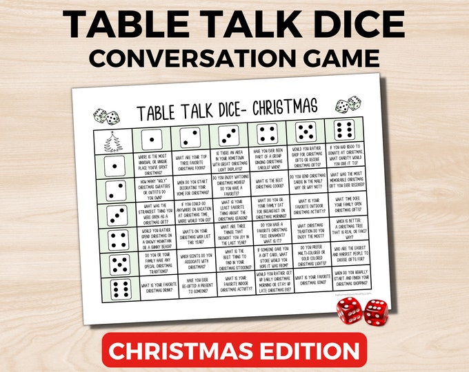 Christmas Table Talk Dice Game, Conversation Starter Game, Christmas ...