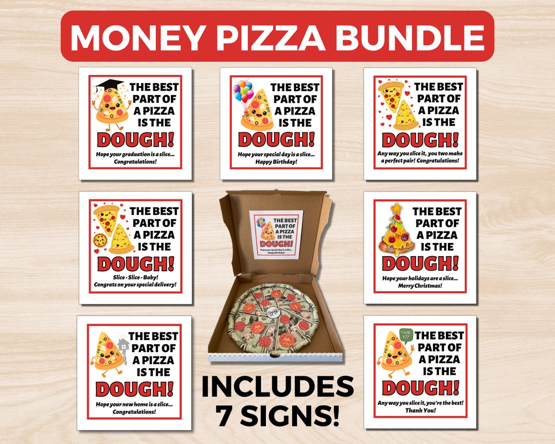 Printable Money Pizza Sign Bundle, Money Gift Ideas, Unique Money Gifts ...