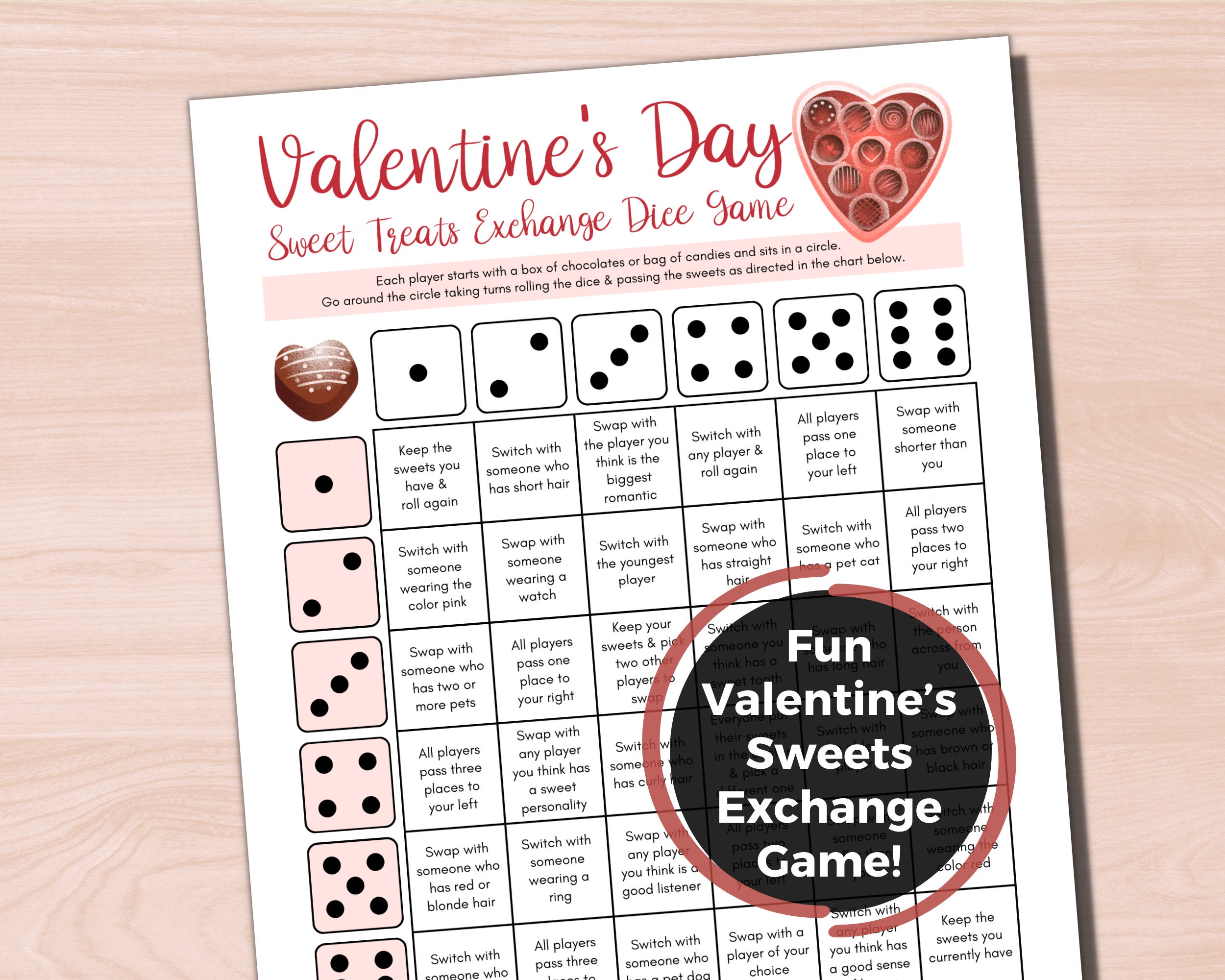 Valentine's Day Chocolates Gift Exchange Dice Game, Galentine's Dice ...
