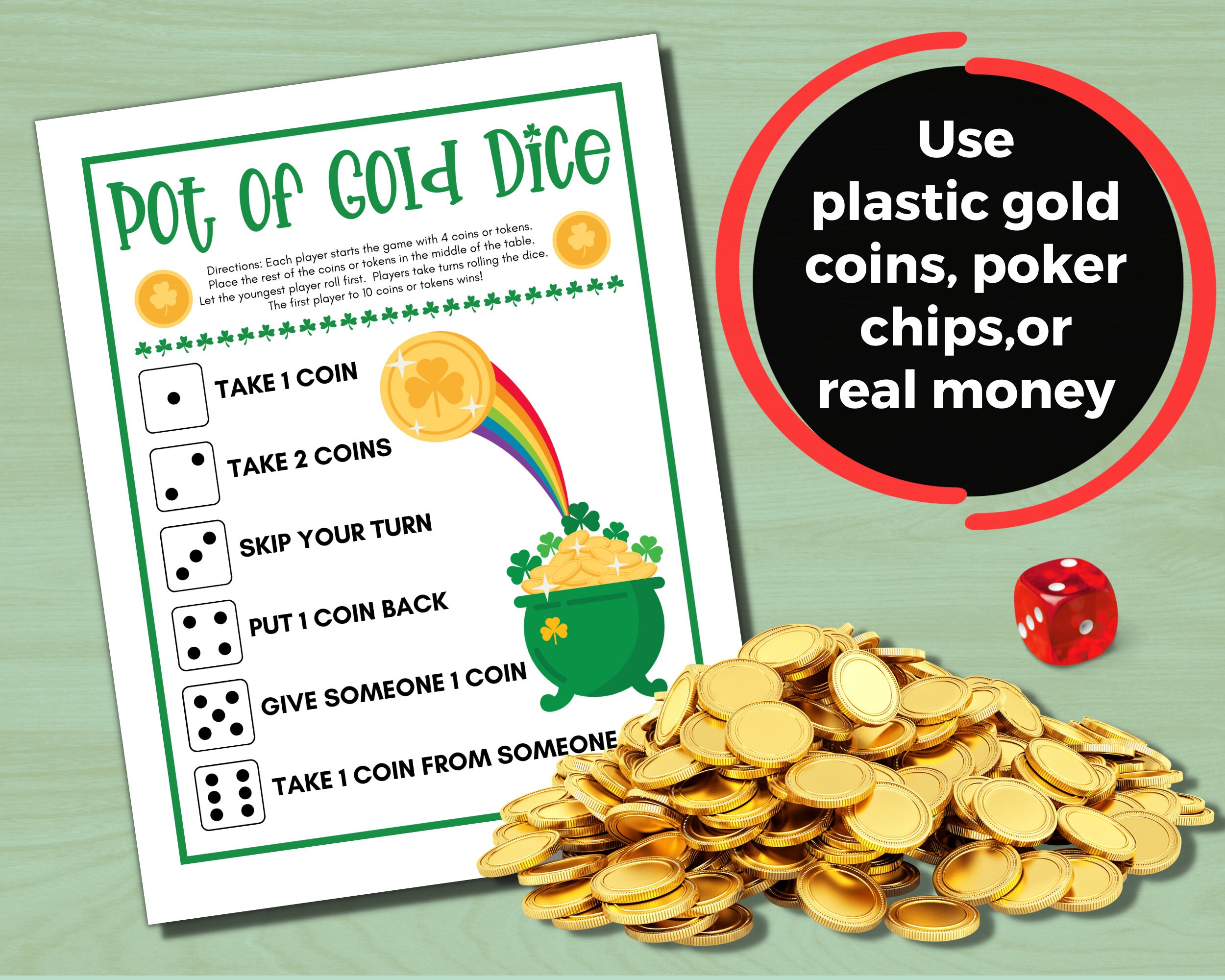 Pot of Gold Dice Game, St. Patrick's Day Party Game, St. Patrick's Day ...