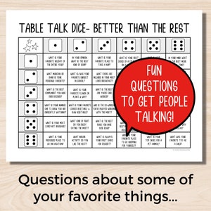 Table Talk Dice, Conversation Starter Game, Simple Icebreaker Game ...