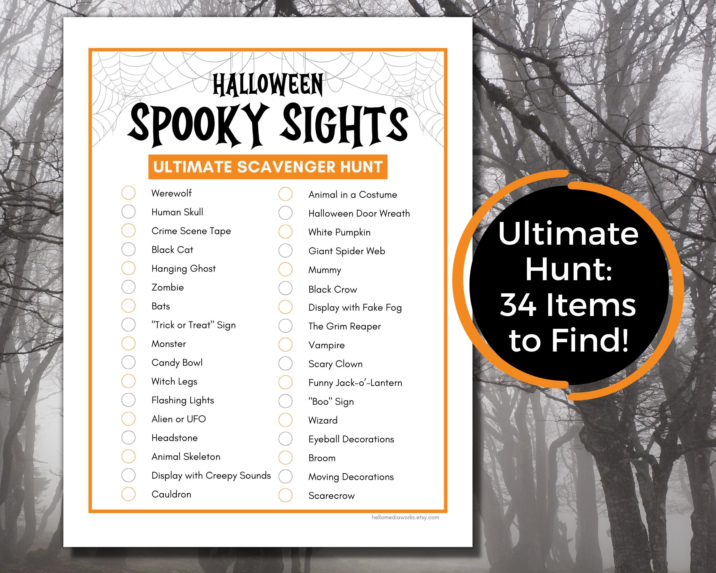 Spooky Sights Halloween Scavenger Hunt Halloween Decorations - Etsy