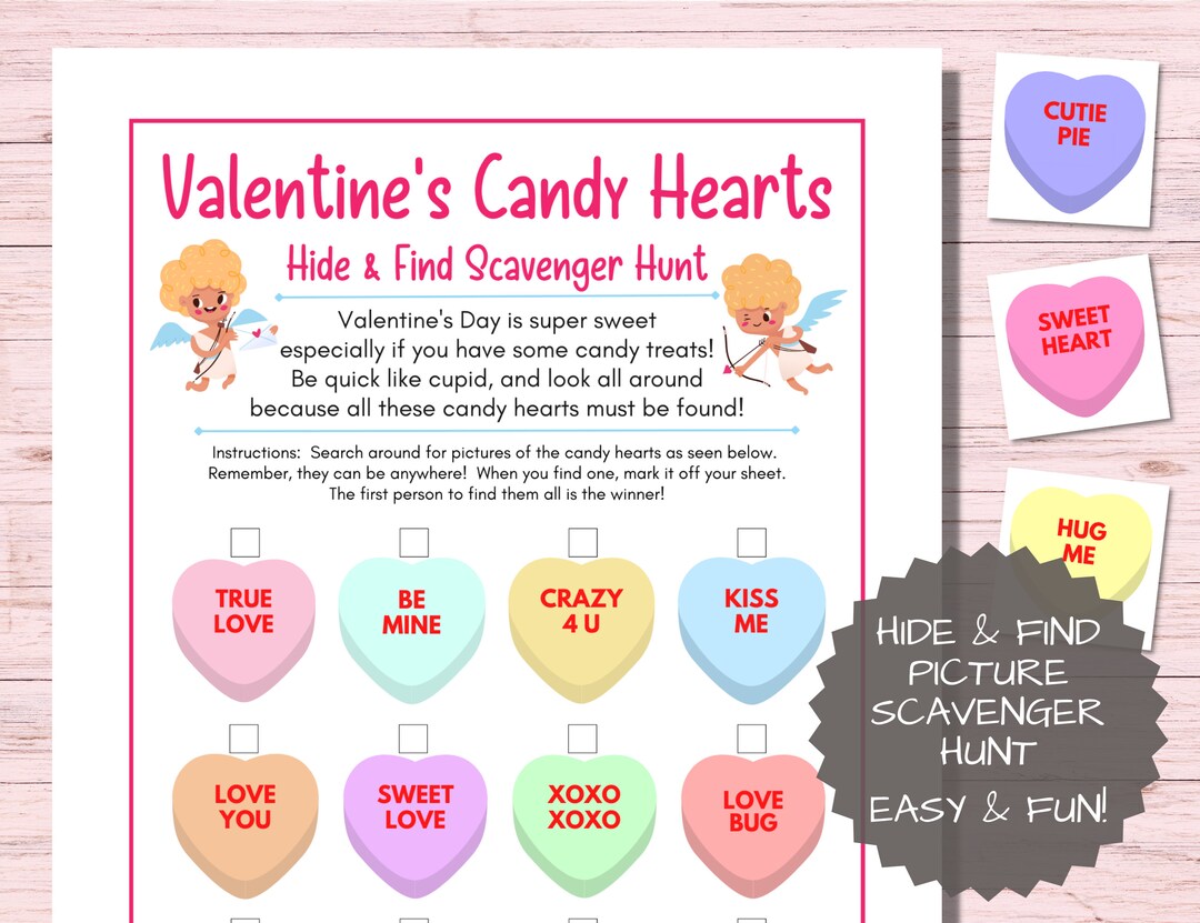 Valentine's Candy Heart Scavenger Hunt Game - Etsy