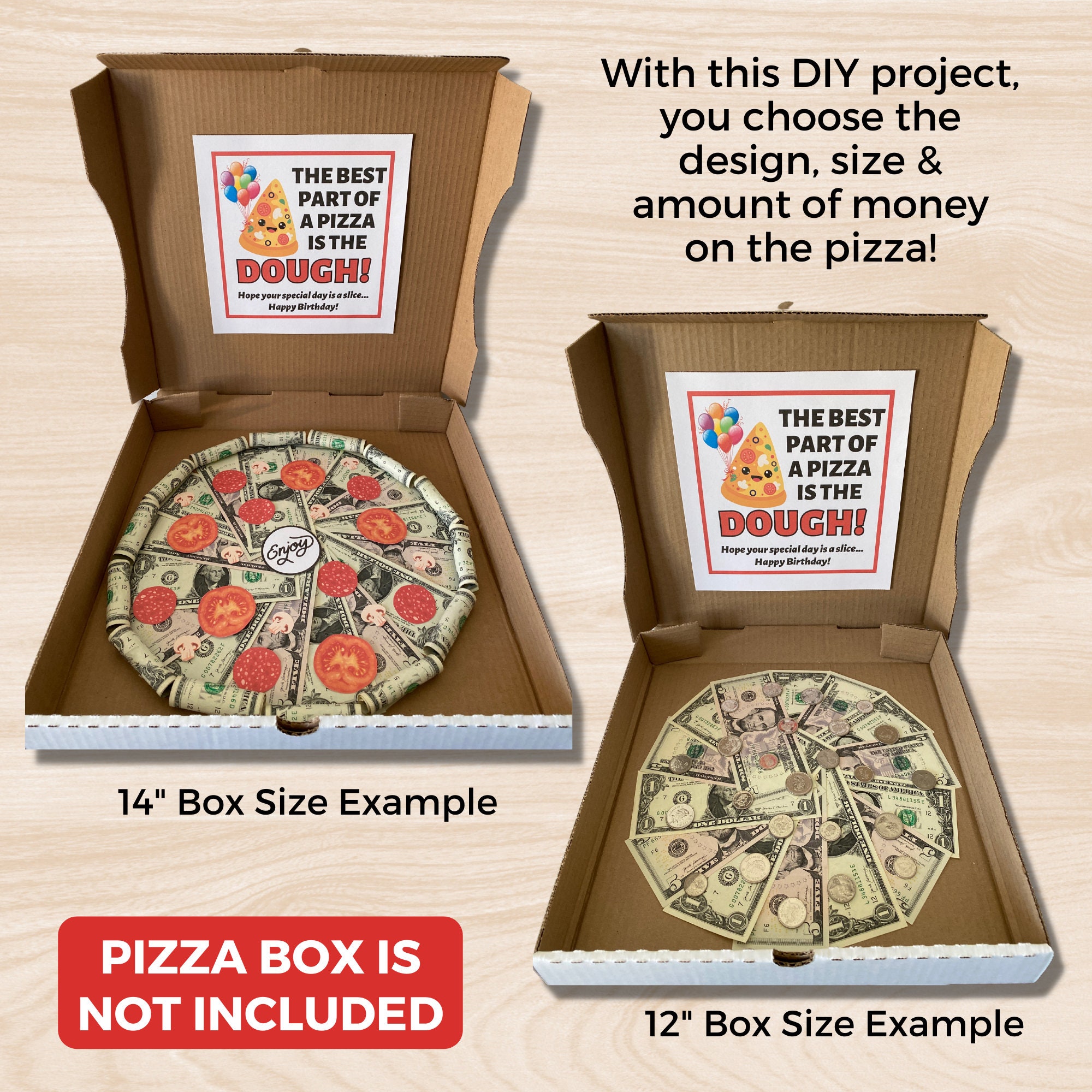 Birthday Money Gift, Printable Money Pizza Sign, Birthday Dough Sign ...