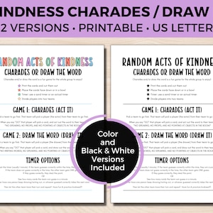 Random Acts of Kindness Charades or Draw It Game, Random Acts of ...
