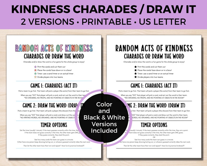 Random Acts of Kindness Charades or Draw It Game, Random Acts of ...