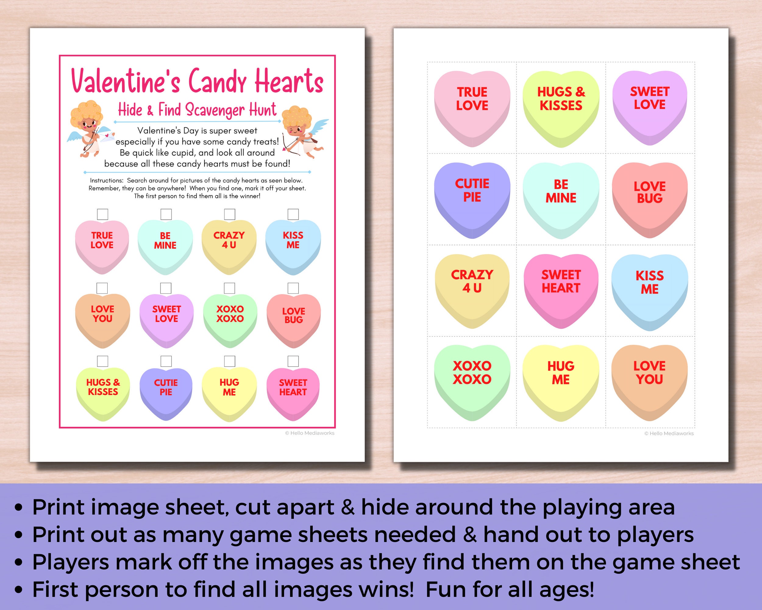 Valentine's Candy Heart Scavenger Hunt Game, Valentine's Day Activity ...