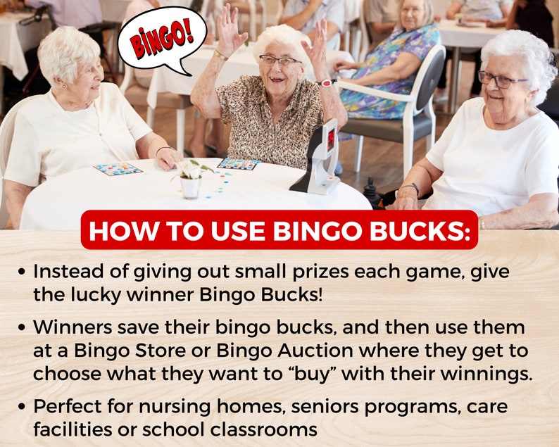 Printable Bingo Bucks, Bingo Winner Prize, Bingo Store Money, Bingo Auction, Bingo for Seniors ...