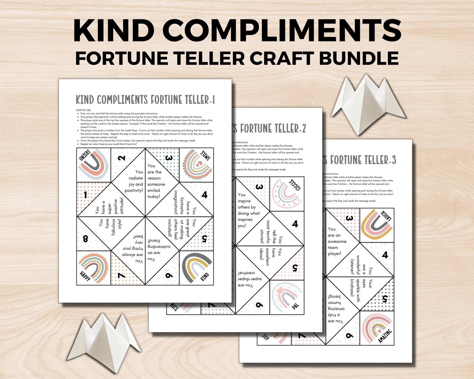 Kind Compliments Fortune Teller Bundle, Cootie Catchers, World Kindness ...