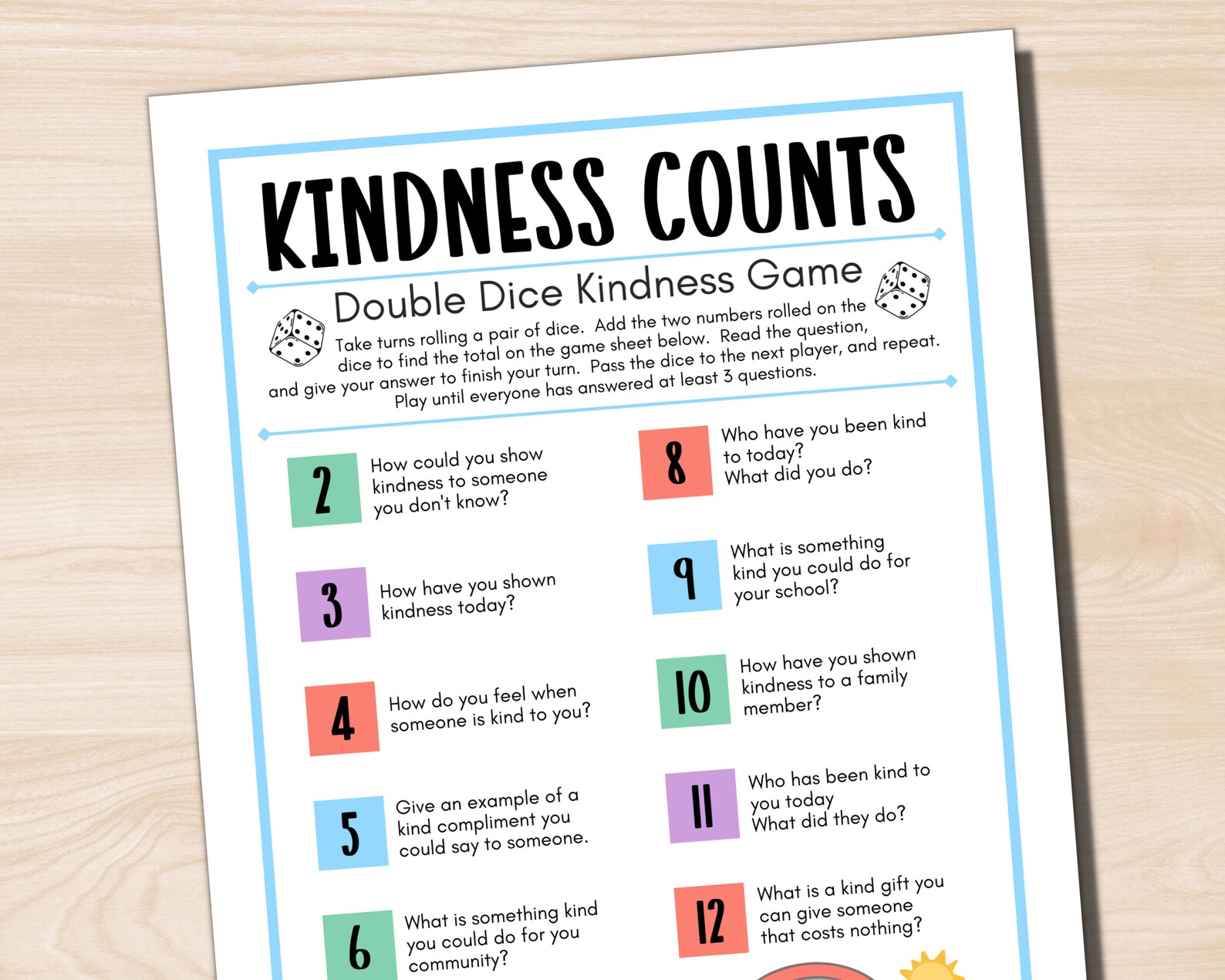 Kindness Counts Double Dice Kindness Game, World Kindness Day, Pink ...