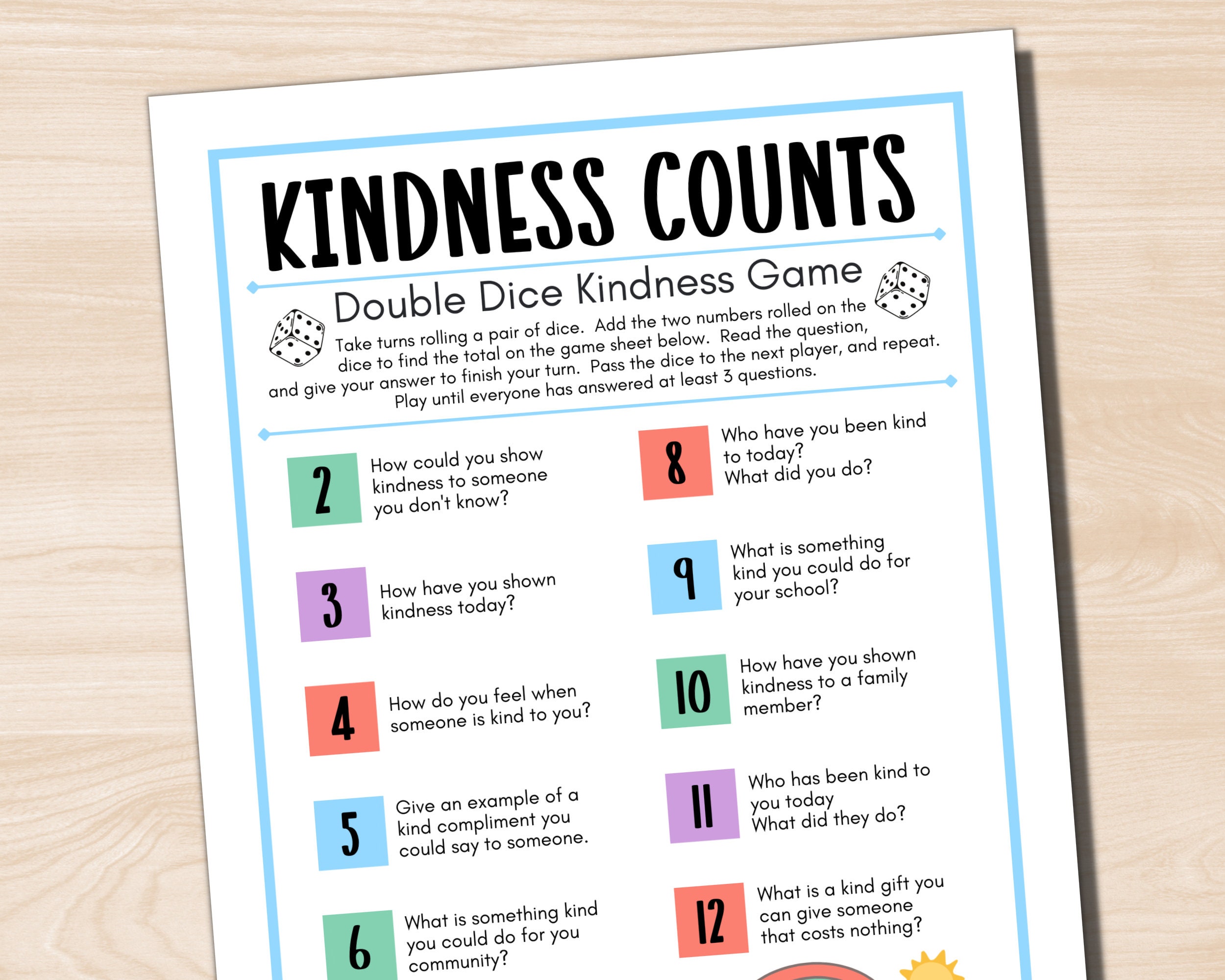 Kindness Counts Double Dice Kindness Game, World Kindness Day, Pink ...