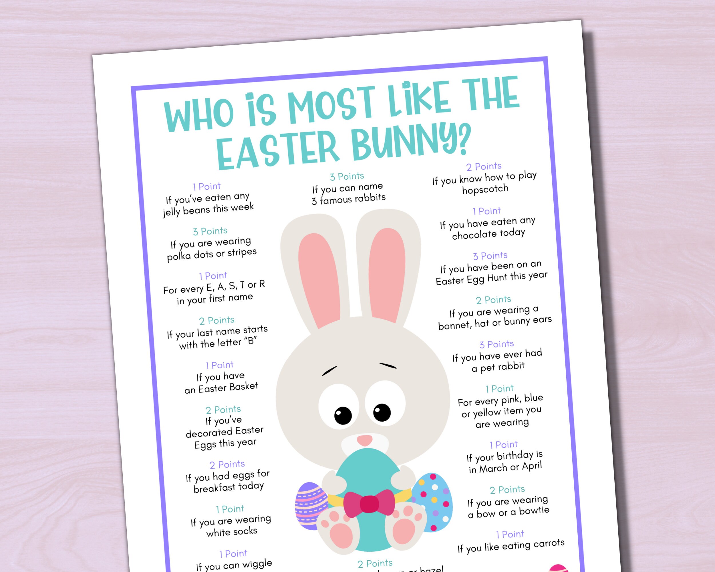 Who is Most Like the Easter Bunny Game, Easter Egg Hunt Party Game ...