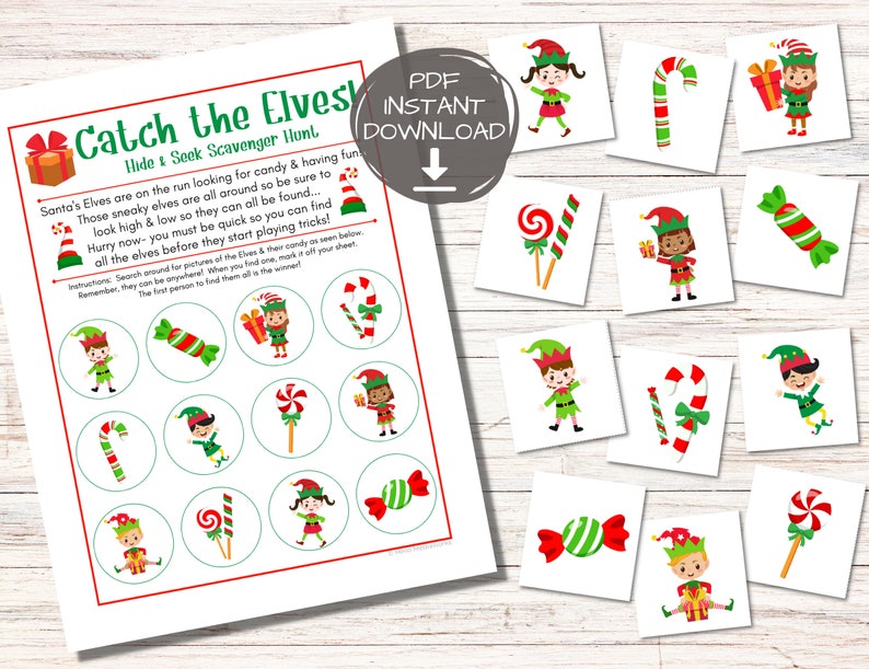 Christmas Elf Scavenger Hunt Game Catch the Elves Hide and - Etsy
