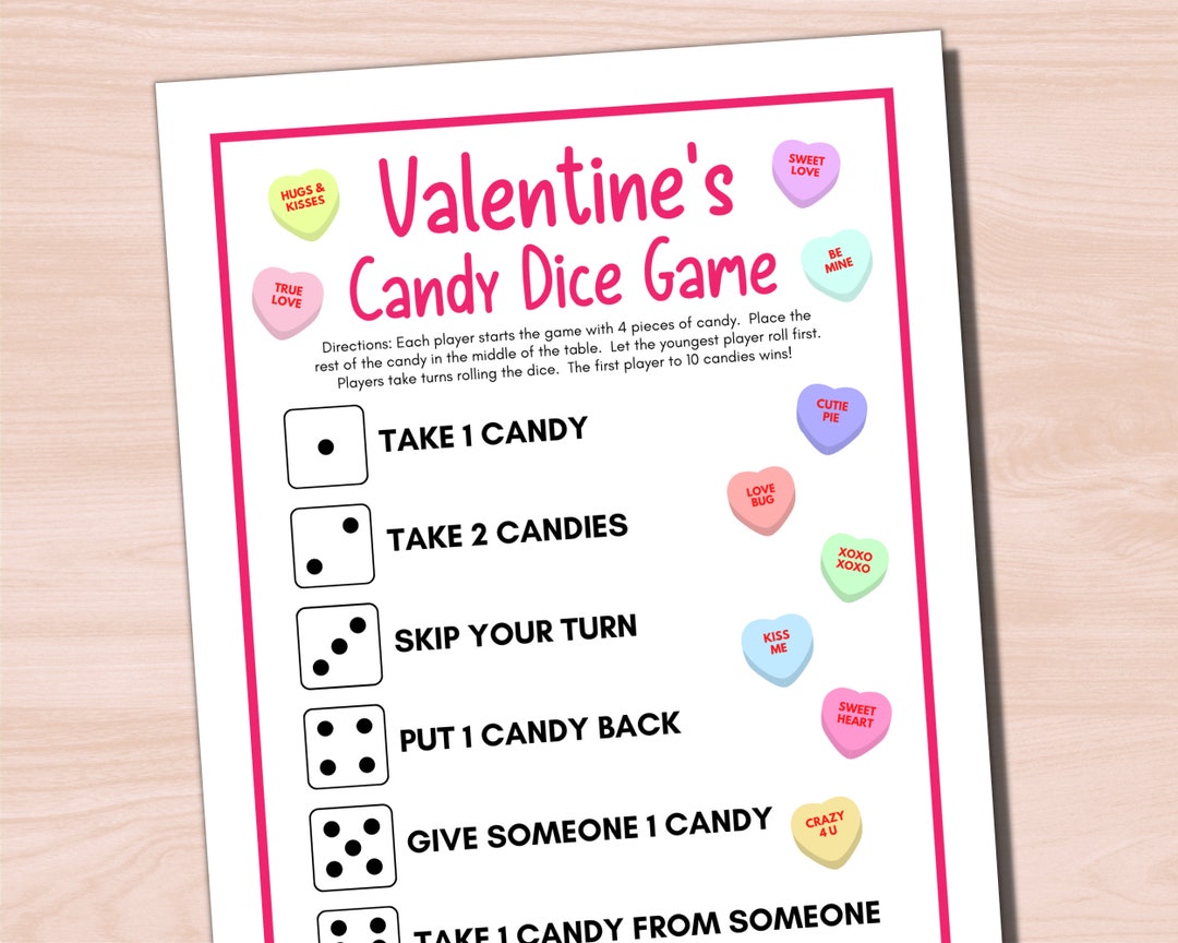 Valentine's Candy Dice Game, Valentine's Day Party Game, Valentine's ...