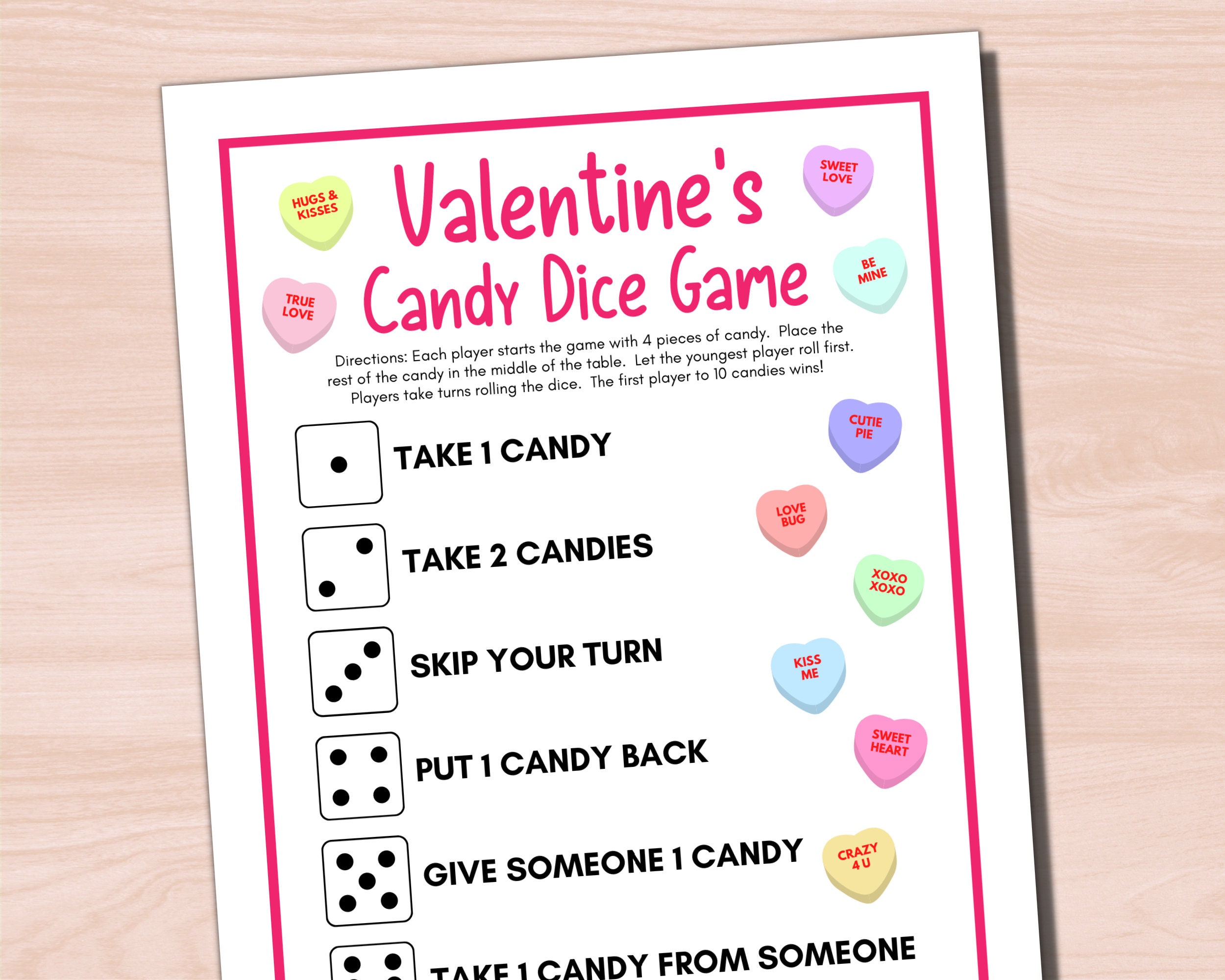 Valentine's Candy Dice Game, Valentine's Day Party Game, Valentine's ...
