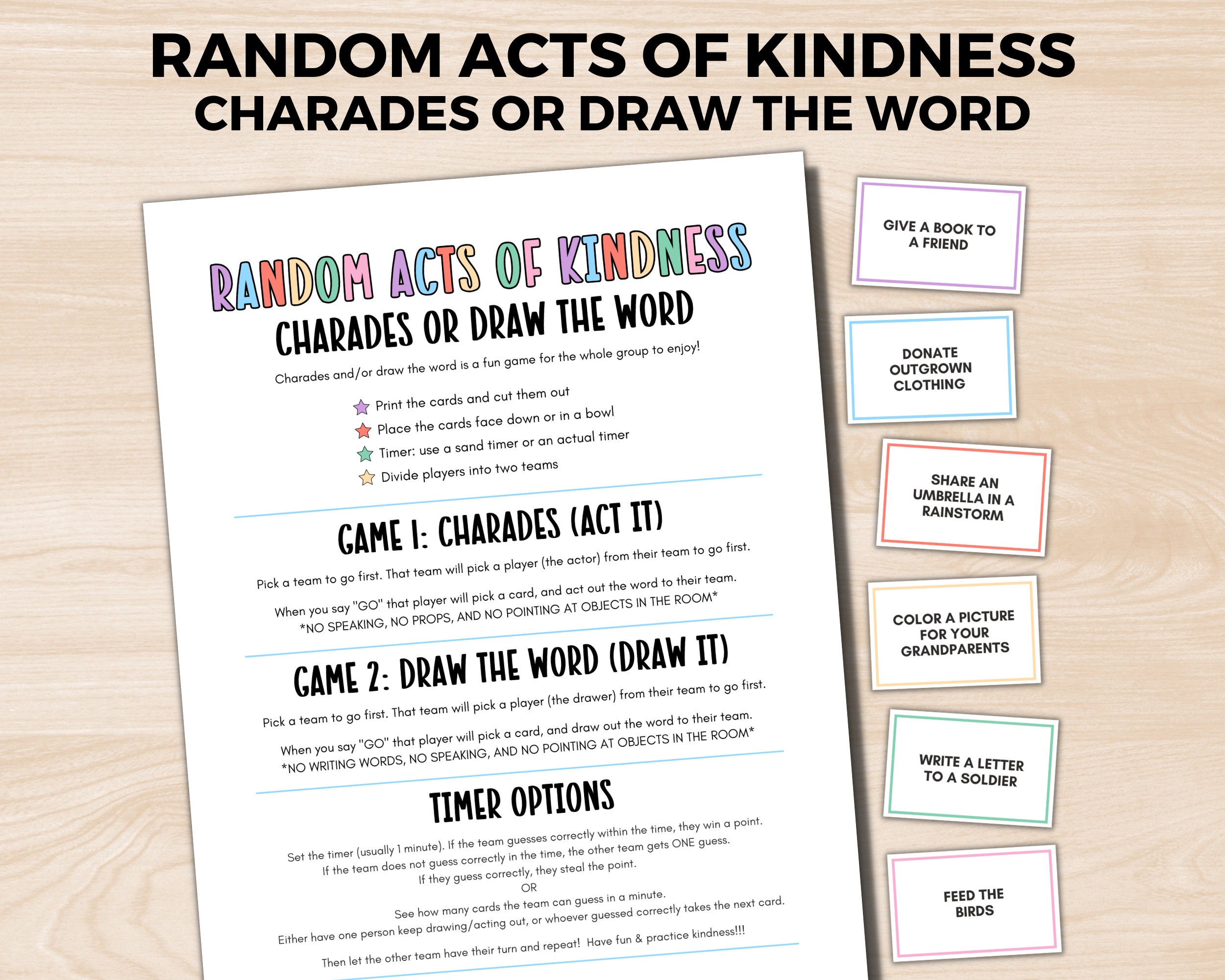 Random Acts of Kindness Charades or Draw It Game, Random Acts of ...