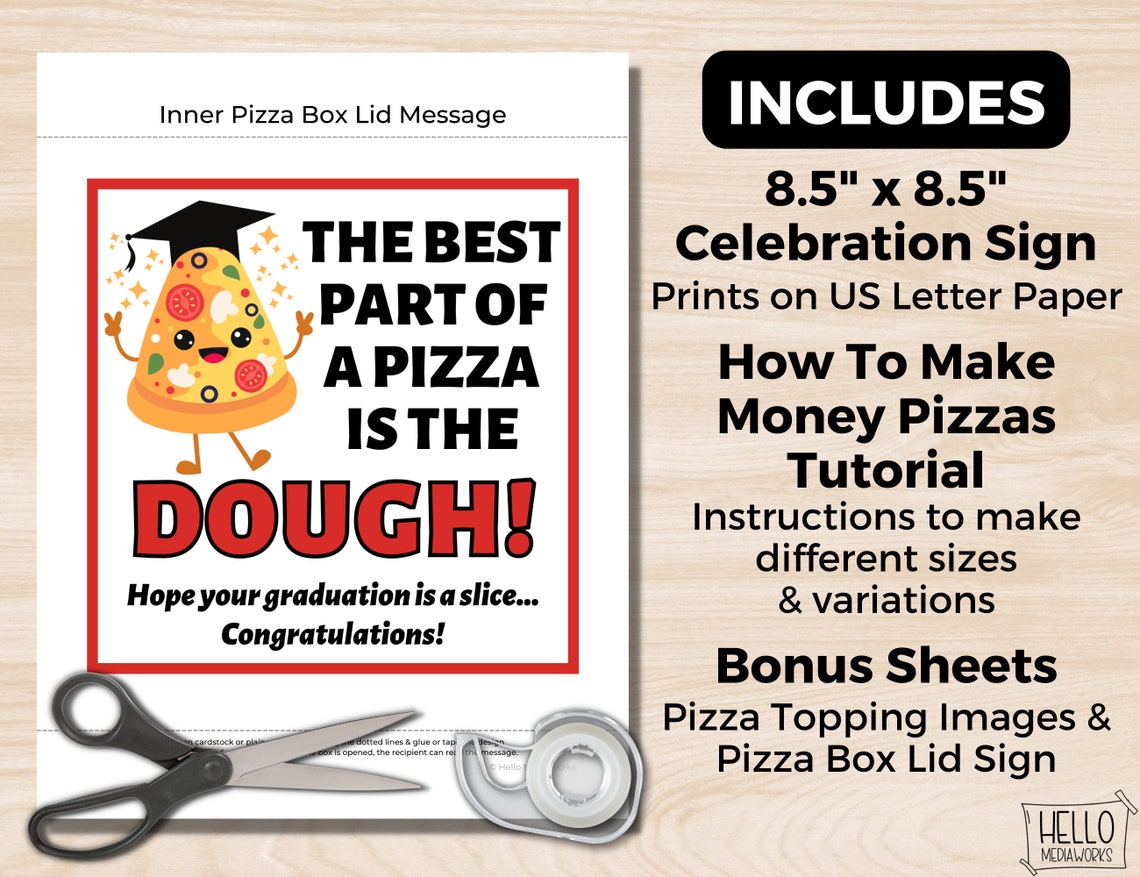Graduation Money Gift Printable Money Pizza Sign Money Gift - Etsy