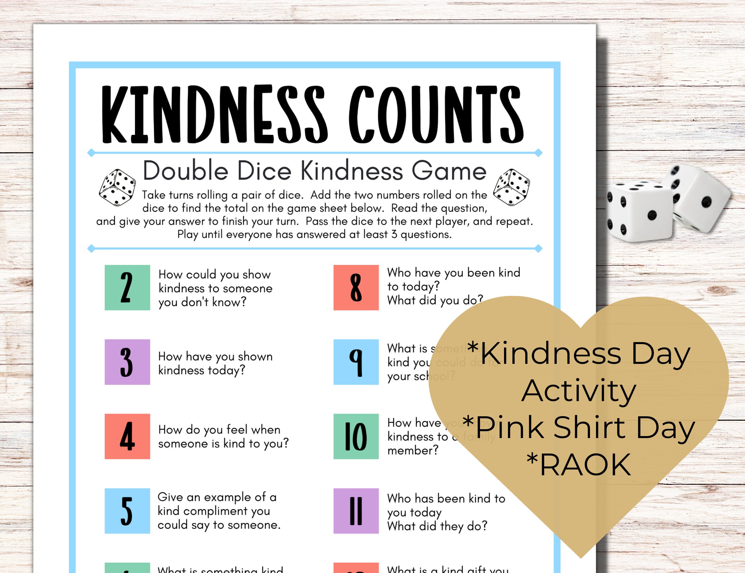 Kindness Counts Double Dice Kindness Game National Kindness - Etsy