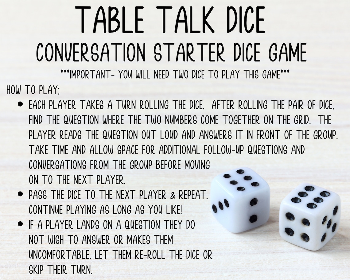 Christmas Table Talk Dice Game, Conversation Starter Game, Christmas ...