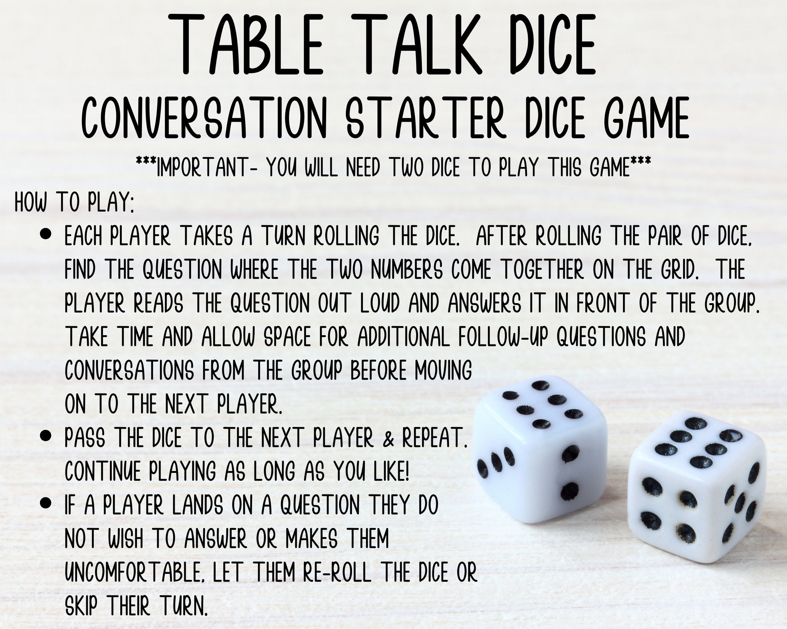 Christmas Table Talk Dice Game, Conversation Starter Game, Christmas ...
