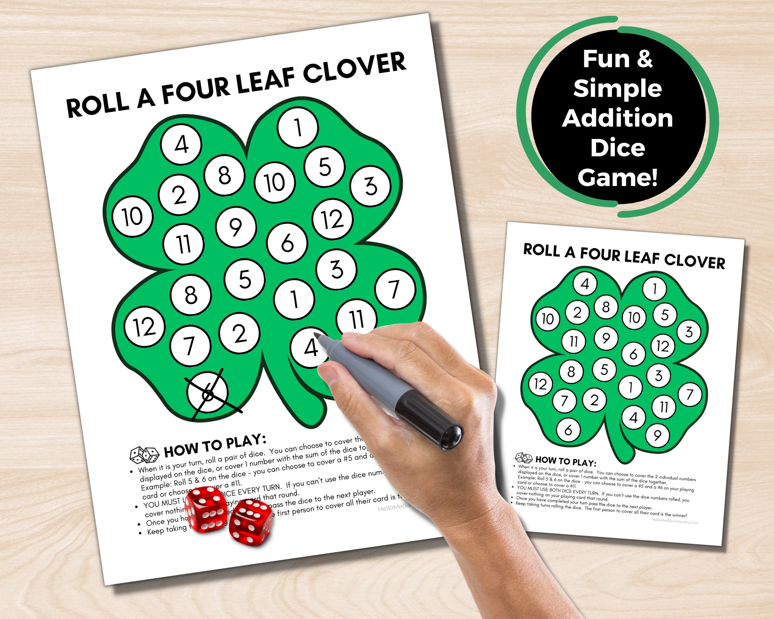 Roll a Four Leaf Clover Game, St. Patrick's Roll and Cover Dice Game ...