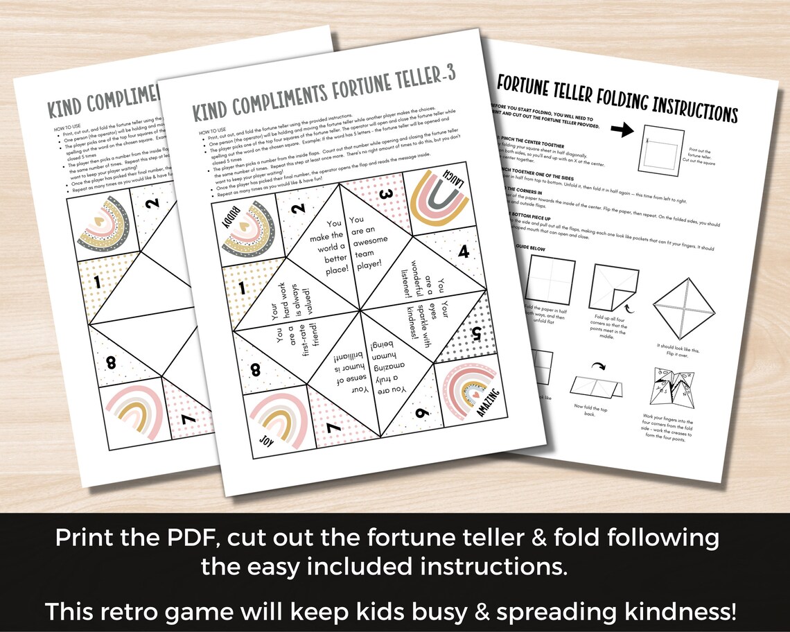 Kind Compliments Fortune Teller Bundle, Cootie Catchers, World Kindness ...