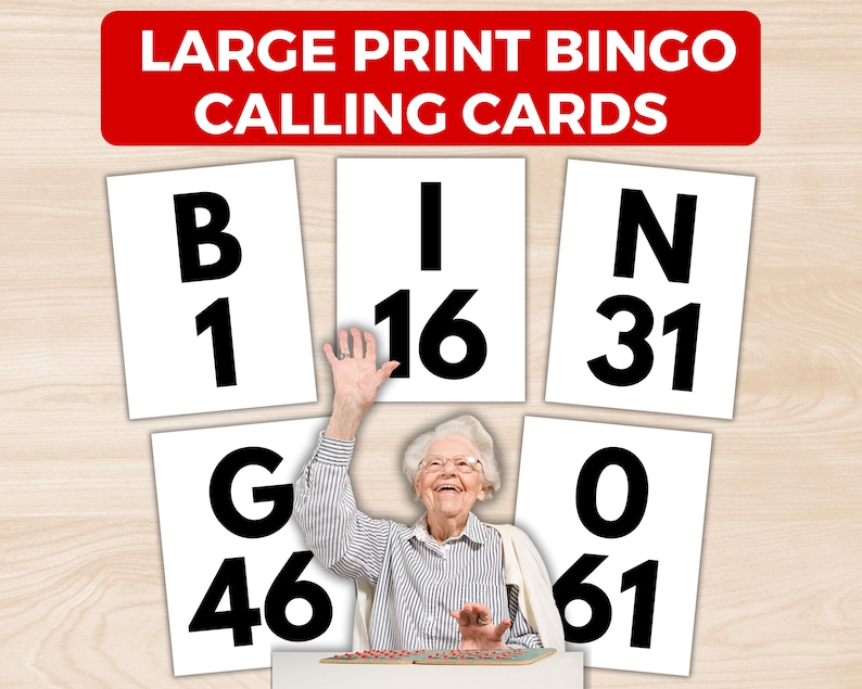 Large Print Bingo Calling Cards, Bingo Calling Cards for Seniors, Jumbo ...
