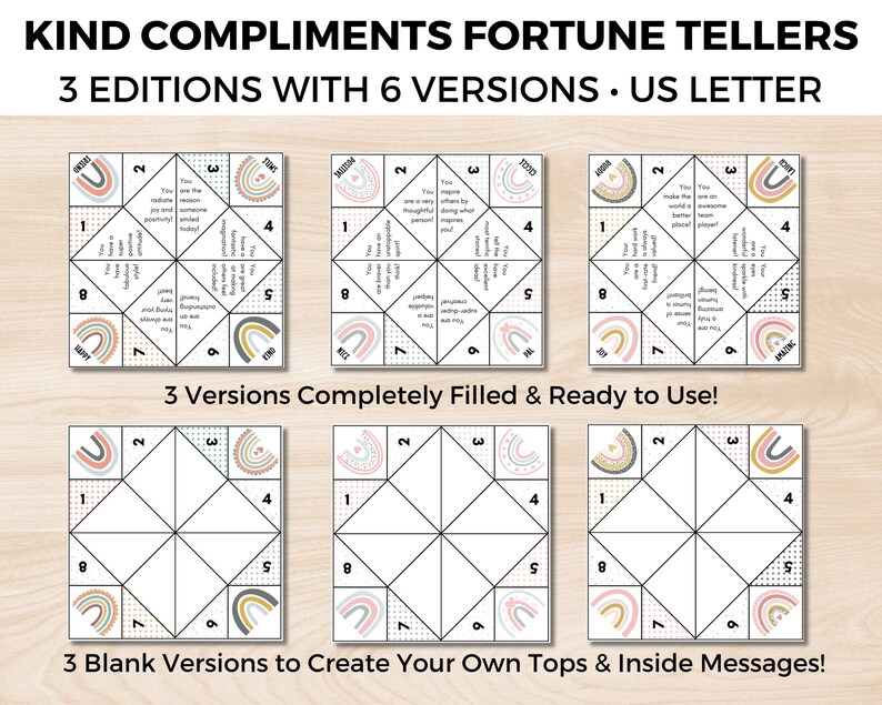 Kind Compliments Fortune Teller Bundle, Cootie Catchers, World Kindness ...