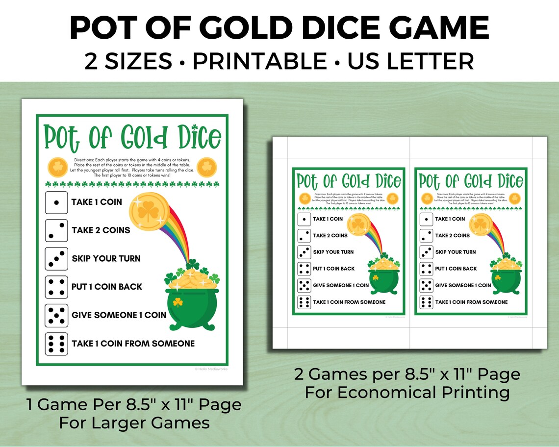 Pot of Gold Dice Game, St. Patrick's Day Party Game, St. Patrick's Day ...