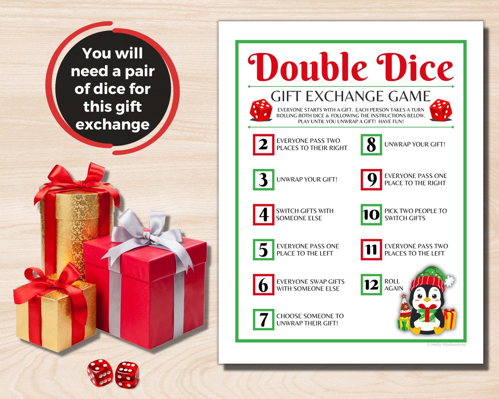 Christmas Double Dice Gift Exchange, Roll the Dice Holiday Gift ...