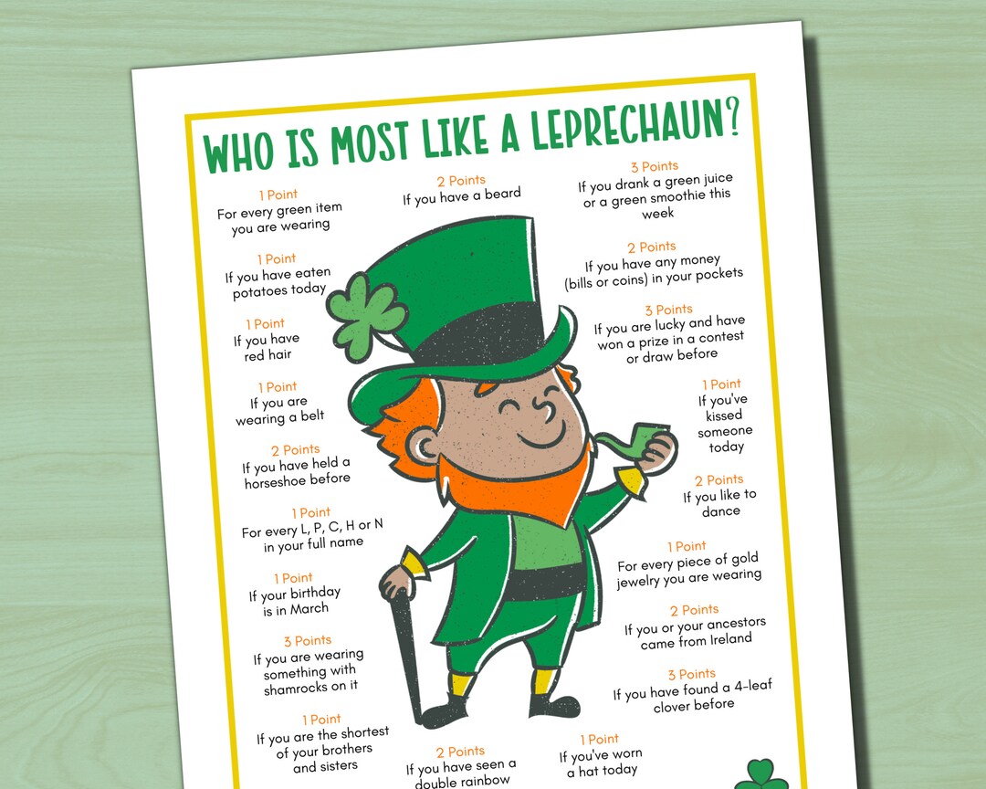 Who is Most Like a Leprechaun Game, St. Patrick's Day Party Game ...